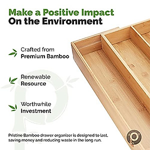Pristine Bamboo Silverware Tray for Drawer Organizer - Kitchen Drawer Organizer - Cutlery Organizer - Silverware Organizer, Flatware Silverware Holder, Expandable Adjustable Wooden Dividers (8-Slots)