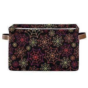 Halloween Spider Web Storage Basket Bins Decorative Toy Organizer Bins Laundry Hamper Baskets with Handles for Pet Books Clothes Makeup Nursery Closet Office,1 pcs