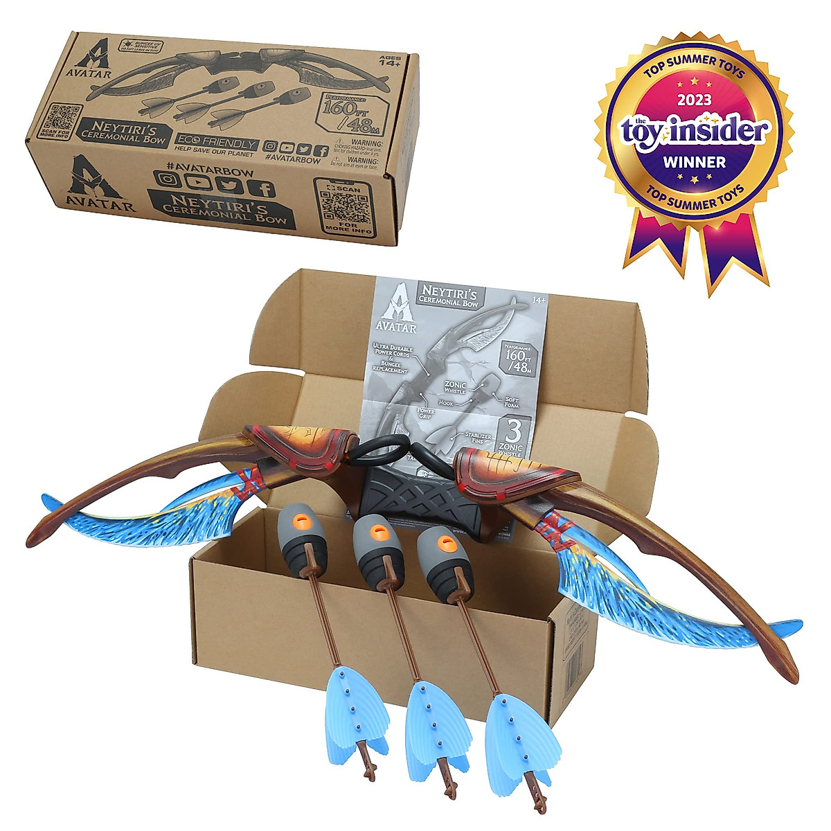 Zing Avatar Neytiri's Ceremonial Bow Pack - 1 Bow and 3 Zonic Whistle Arrows, Officially Licensed Role-Play Bow, Shoots Safe Arrows Over 160ft, Long Range Outdoor Play, Age 14 and Up