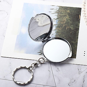 Metal Portable Folding Mirror Key Chain Round Square Heart Shape Cosmetic Mirror Compact Travel Pocket Mirror with Key Ring Keychain(Circular)