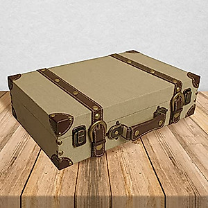 Wald Imports - Set of 3 Paperboard Suitcases -Decorative Storage Boxes - Suitcase Set for Decoration, Storage, and More (Light Tan Canvas)