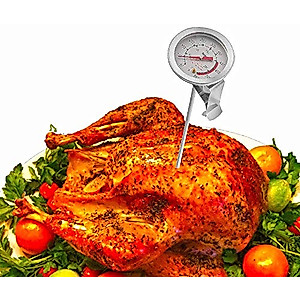 BOHK 8 Inch Meat Temperature with Clip for Cooking Grill Thermometer with Probe Stainless Steel Metal Thermometers for Deep Frying