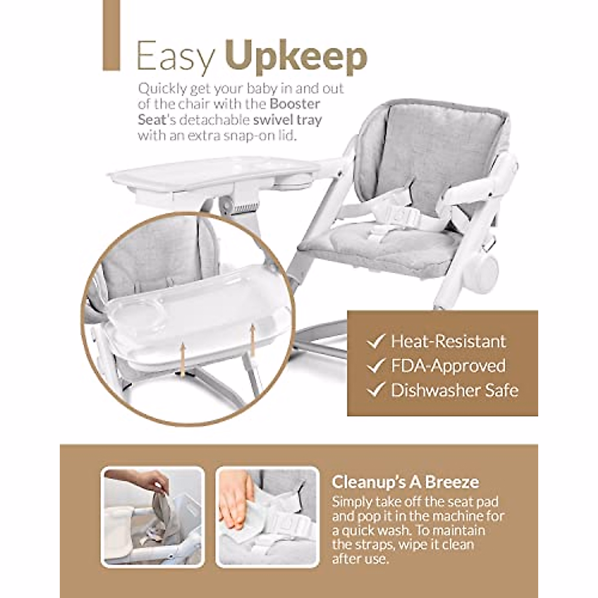 Unilove Feed Me 3-in-1 Travel High Chair Booster Seat for Infants and Toddlers - Transitional, Compact & Fits Any Chair, Swivel Tray, Shadow Gray