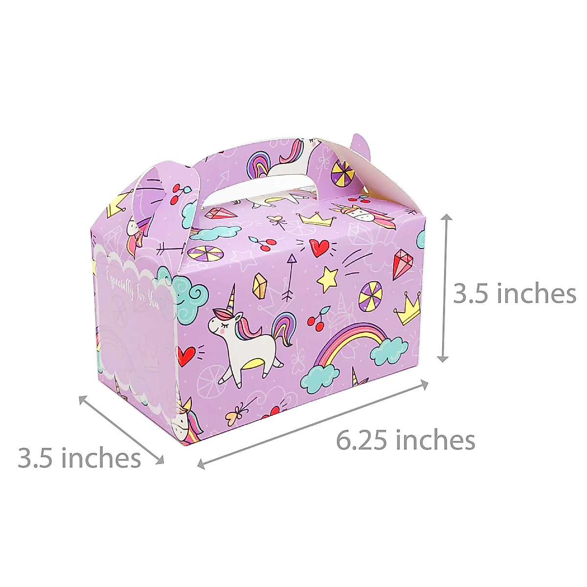 MintieJamie Handle Cardboard Treat Boxes 6.25 X 3.5 X 3.5 Inches, Pack of 12pcs Pastel Color Cute Birthday Boxes, Party Favor Gifting Gable Boxes