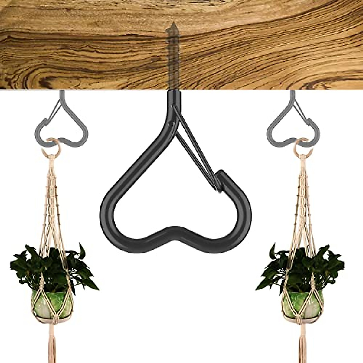 sovunis 8 Pack Q-Hanger, Screw Hooks for Hanging Outdoor Lights, Q Hanger Hooks with Safety Buckle, Windproof Screw Hooks for Hanging Plants Christmas Lights, Cup Eye Hooks [Heart Shape]