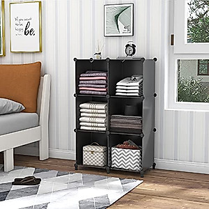 Wolizom Cube Storage Organizer, 6-Cube Black Closet Storage Shelves, Modular Units, Closet Cabinet, Portable DIY Plastic Book Shelf Shelving for Bedroom, Office, Living Room (12"X12"X12")