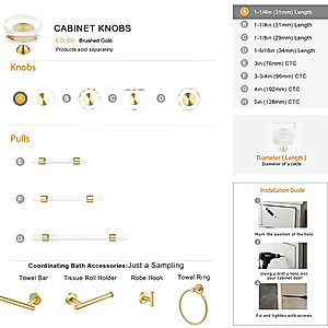 QOGRISUN 10-Pack Brass Crystal Cabinet Knobs,Glass Crystal Gold Drawer Knobs,1-1/4-Inch Round, Decorative Dresser Pulls, Modern Cabinet Hardware