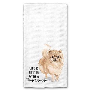Watercolor Life is Better with a Pomeranian Microfiber Kitchen Tea Bar Towel Gift for Animal Dog Lover