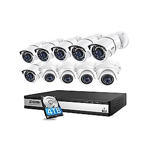 ZOSI 4K 16CH PoE Security Camera System with Hard Drive 4TB and 10pcs 5MP Outdoor Indoor PoE IP Surveillance Cameras,H.265+ 16 Channel 8MP CCTV NVR,120ft Night Vision,Remote Access,24/7 Recording
