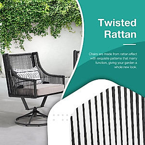 Patiorama Outdoor Swivel Dining Chairs Set of 6, Patio Wicker Dining Chairs, All-Weather Twisted PE Rattan Chairs, Outside Metal Swivel Chair with Cushion for Lawn Garden Backyard, Black/Light Gray