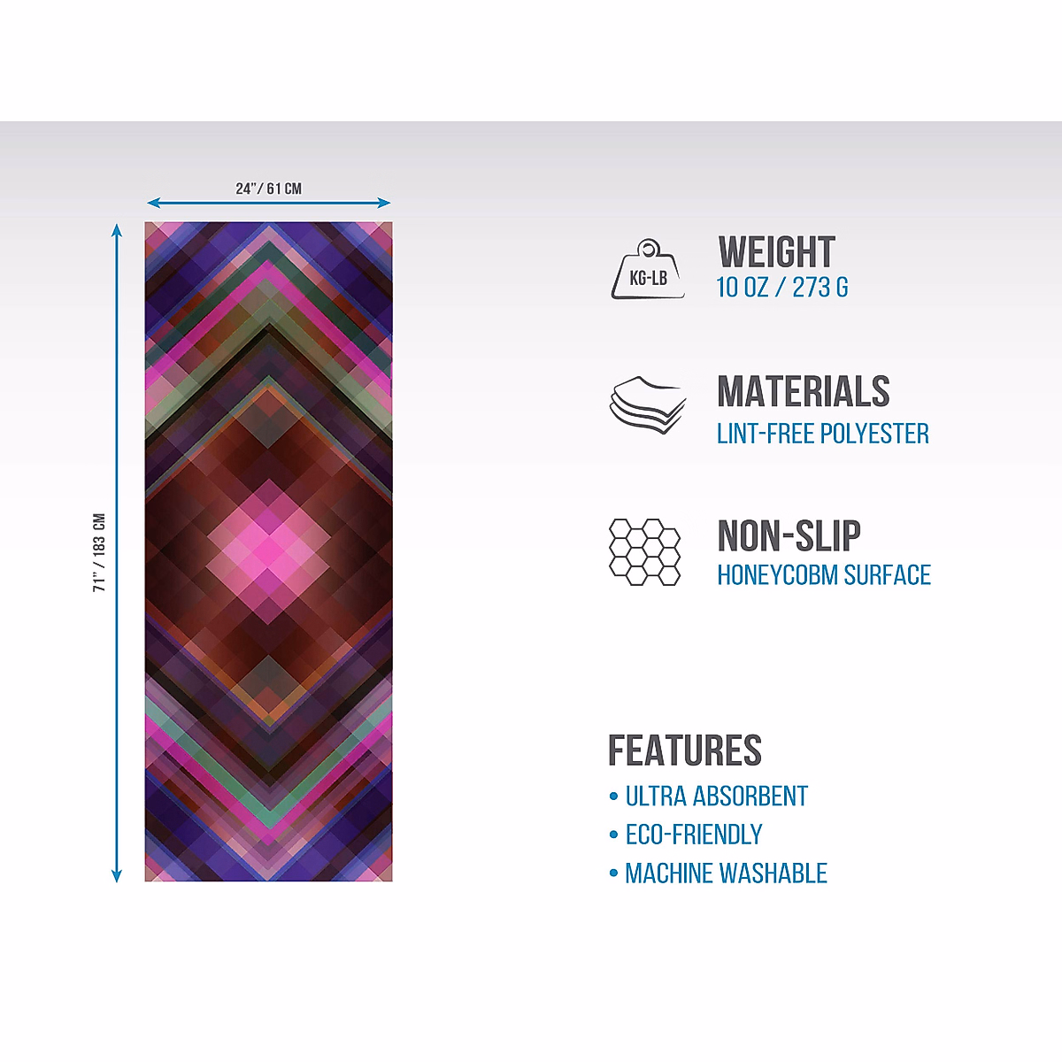 Hot Yoga Towel,Non-Slip Yoga Mat Cover,Eco-Friendly,Exclusive Pockets Cover Each Corner of The mat,Microfiber Yoga Towel,Ideal for Bikram, Hot Yoga, Pilates,or Sweaty Practice (Cosmic)