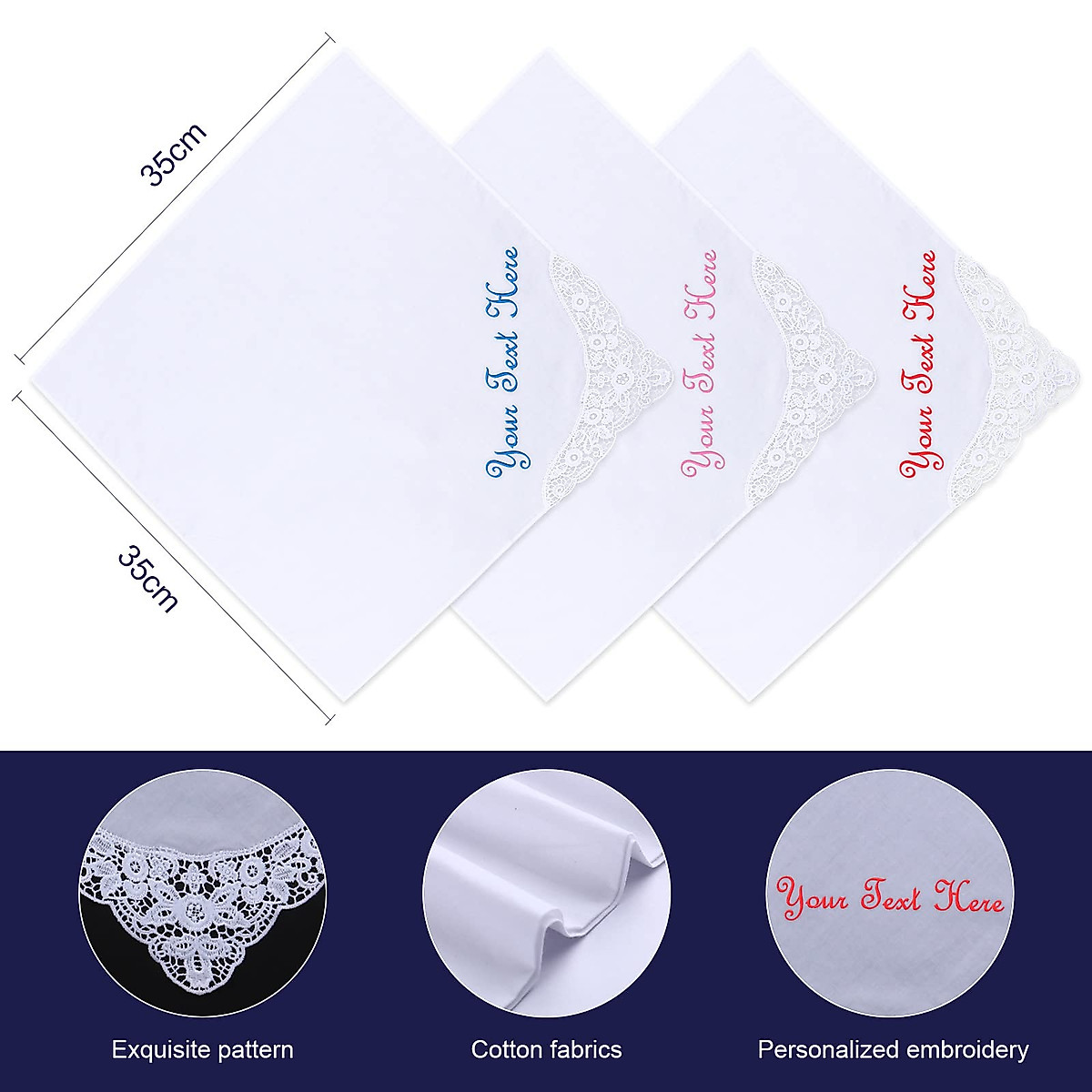 Sinseike Personalized Wedding Gift Embroidered Handkerchief, Custom Embroidered Wedding Day Bride Gift (Personalized)