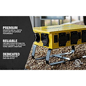 Southwire 019703R02 6506UGSX 50A Temp PWR X-TREME Box 6-Straight Blade SLED Base, 1 Pack, Yellow