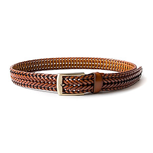 TUHOHUT Men Braided Woven Genuine Leather Casual and Dress Belt 35mm wide (Brown 2, waist:28~32)
