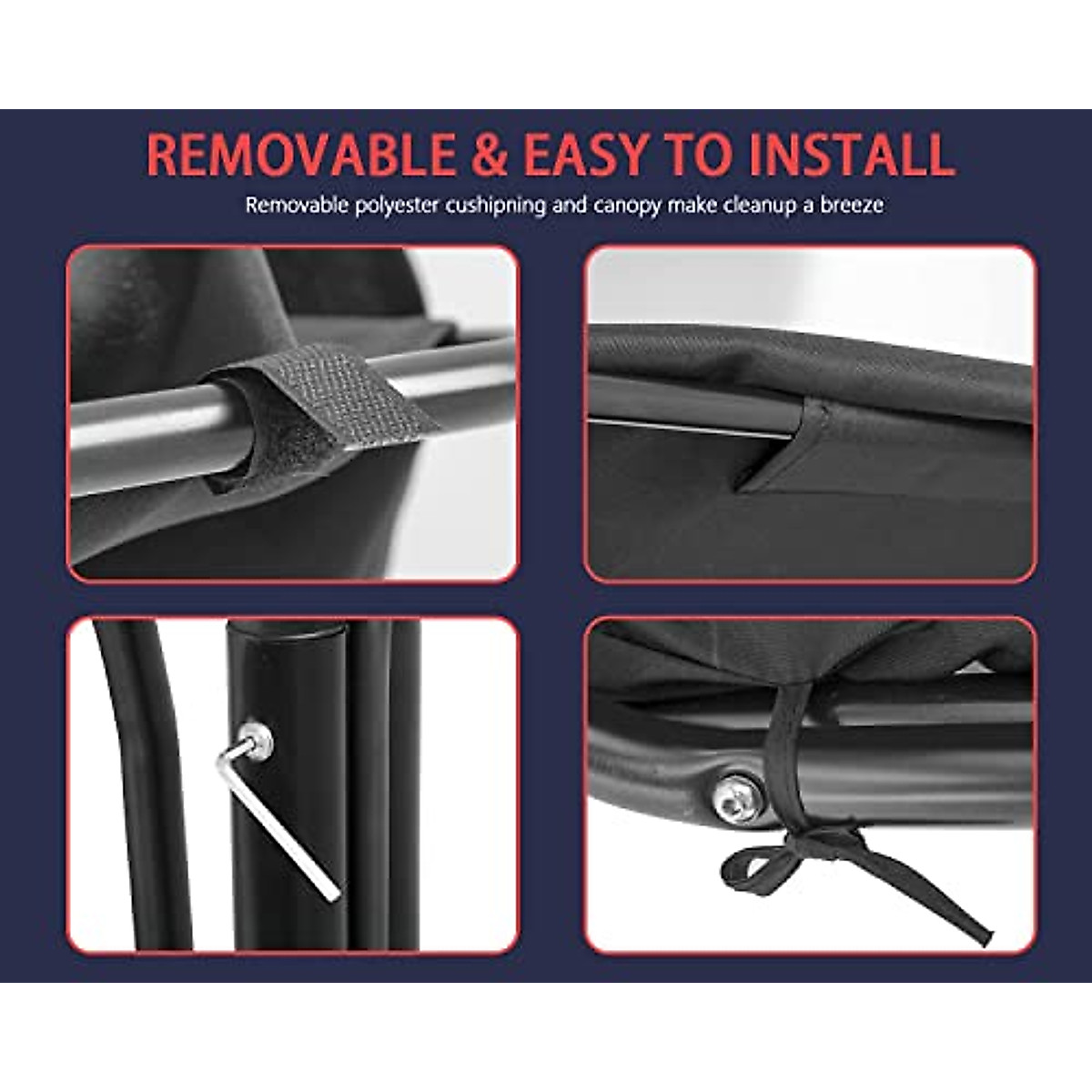 Patio Swing with Canopy Backyard Swing Outdoor Swing Chair with Adjustable Tilt Canopy Removable Cushions Stable Frame Comfortable Armrests for Patio Outdoor Backyard Garden Black