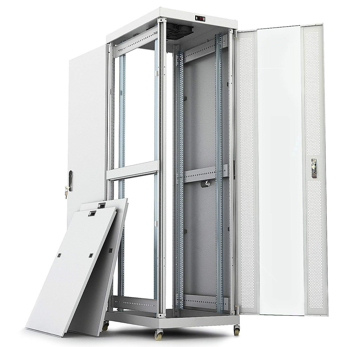 Sysracks 42U Server Rack Cabinet – 35" Deep Free Standing IT Enclosure with Air Control System, 4 Fans, PDU, Glass Door, Lockable Side Panels, and 1 Shelf for 19" Mount Equipment