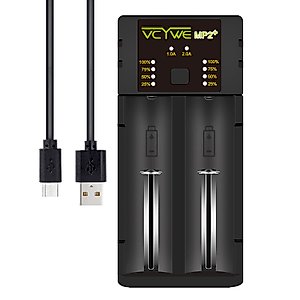 2 Slots Smart Charger Universal Intelligent LED Battery Charger 18650 Compatible with Most 3.6V/3.7V Li-Ion and Ni-MH Ni-Cd 1.2V A AA AAA C SC F6 Rechargeable Batteries Current 1.0A 2.0A Optional
