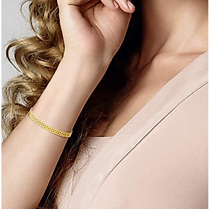 Miabella 18K Gold Over Sterling Silver Italian 6mm Solid Bismark Mesh Link Chain Bracelet for Women, 925 Made in Italy (Length 7.5 Inches)