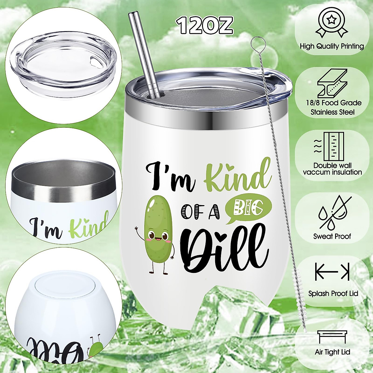 Soaoo Funny Pickle Gifts for Pickle Lovers Just a Girl Who Loves Pickles Makeup Bag Insulated 12 oz Stainless Steel Tumbler Pickle Sock Gift Box with Card Pickle Christmas Gift(Pink and White)