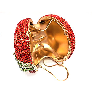 DJBM Sparkly Apple Rhinestone Evening Clutch Women Luxury Fruit Crystal Handbags Diamond Purses for Party Wedding Prom, Green