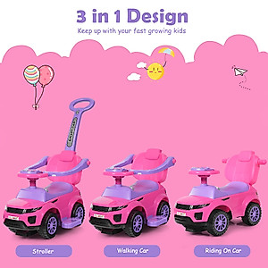 HONEY JOY Ride On Push Car, Foot to Floor Ride On Sliding Car Push Handle & Detachable Guardrail, Sound & Lights, Under Seat Storage, Push Cars for Toddlers 1-3, Gift for Kids Boys Girls(Pink)