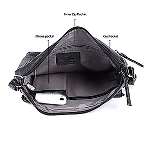 LEDERBUCK Shirley Large Soft Real Leather Crossbody handbag-Triple Zip Premium Sling Crossover Shoulder Bag for Women (Black)