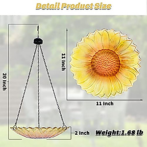 MUMTOP Hanging Bird Bath Outdoor Glass Bird Baths Sunflower Bird Feeder with Water Ripple Rim 11 Inch for Garden Yard Patio Decor