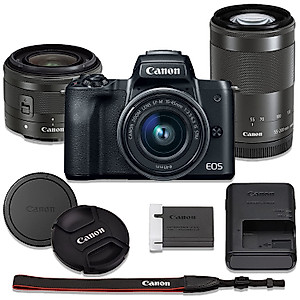 Canon EOS M50 Mirrorless Digital Camera Bundle + 15-45mm & 55-200mm Lenses (Black) - 2680C021