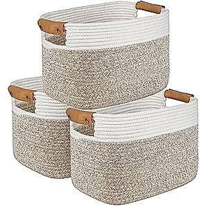 AivaToba Cotton Rope Baskets, 3-Pack Rope Storage Baskets for Organizing, 15”x10”x9.5” Woven Baby Baskets with Handles, Decorative Storage Baskets for Living Room, Toy Storage Baskets for Shelves