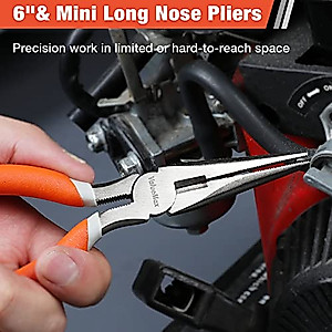 ValueMax 6-Piece Pliers Set, Includes 6 Inch& 4-3/4 Inch Long Nose Pliers, 6 Inch& 4-1/4 Inch Diagonal Pliers, 6 Inch Slip Joint Pliers, 8 Inch Groove Joint Pliers, Dipped Handle for DIY& Home Use