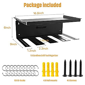 Ensayeer Power Tool Organizer, Cordless Drill Storage, Drill Holder Storage Wall Mount Shelf Rack, Charging Station to optimize Garage Organization and Power Tools Storage