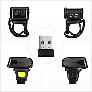 Eyoyo 1D Wireless Ring Barcode Scanner, Compatible with Bluetooth Function & 2.4GHz Wireless & Wired Connection, Portable Wearable Mini Finger Bar Code Reader Work with Windows, Mac OS, Android 4.0+,