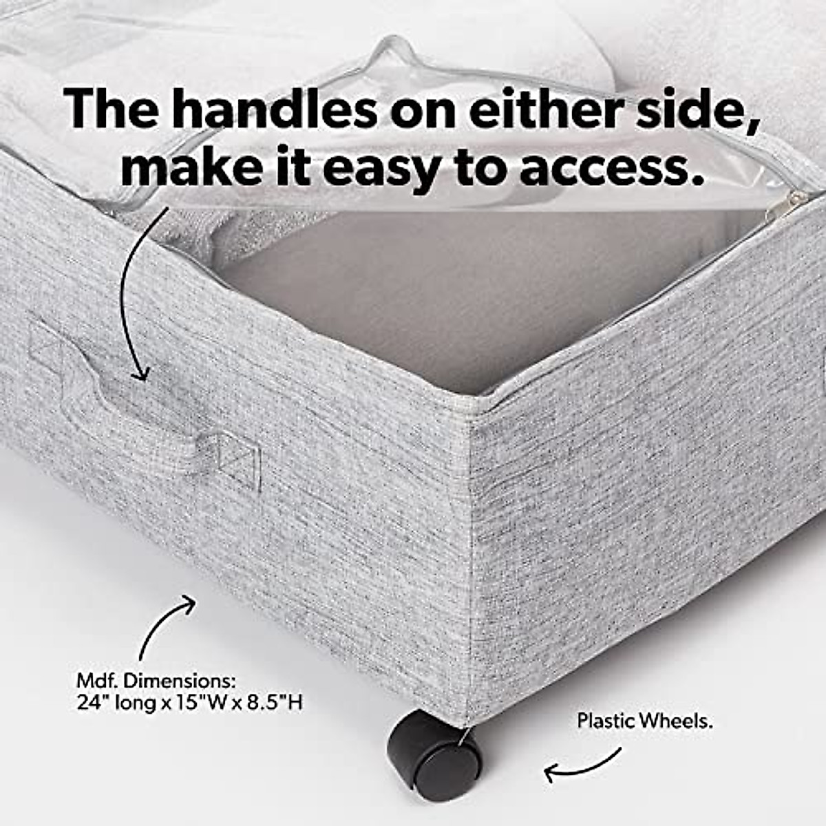 Dormify Storage Bin On Wheels | Under the Bed Storage | 24"L x 15"W x 8"H | Laundry Storage & Clothes Basket | Collapsible Laundry Basket | Laundry Tote College Dorm Essentials | Portable Laundry Bag | 16" x 20" | Grey | Small Space Living | Dorm & Bedroo