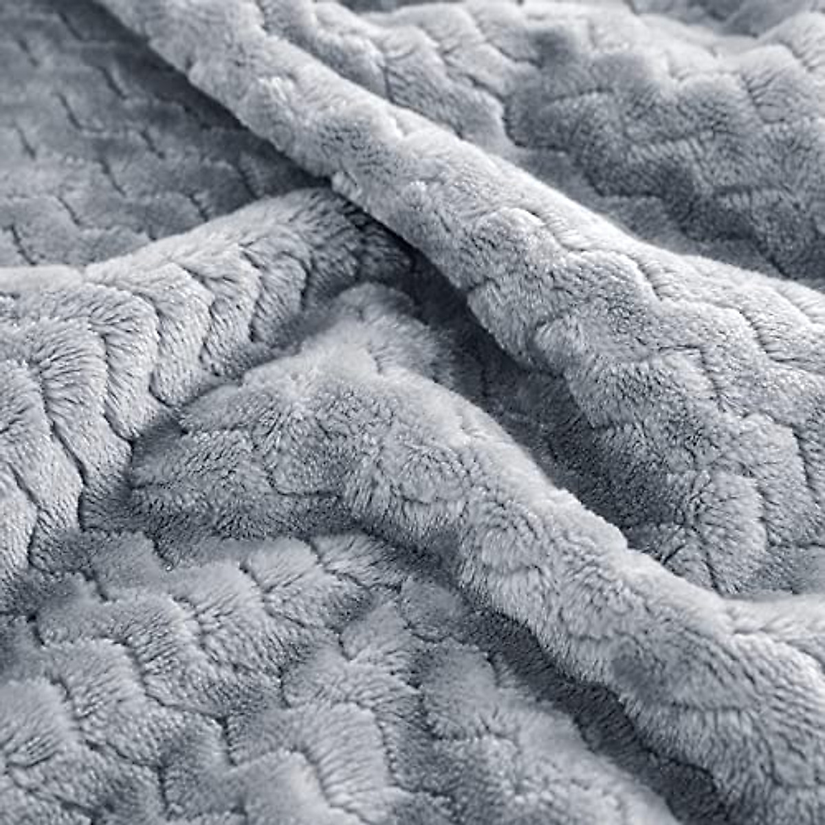 Whale Flotilla Ultra Breathable Jacquard Lightweight Fleece Queen Size Bed Blanket(90x90 Inch) with Plush Wave Pattern, Soft and Cozy Blanket for All Season, Silver Grey