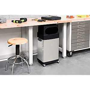 Seville Classics 17 Gallon/65 Liter Rolling Large Lidded Open Front Fingerprint Resistant 17-Gallon UltraHD Commercial Stainless Steel Trash Bin, with Wheels and Feet, Powder Grey