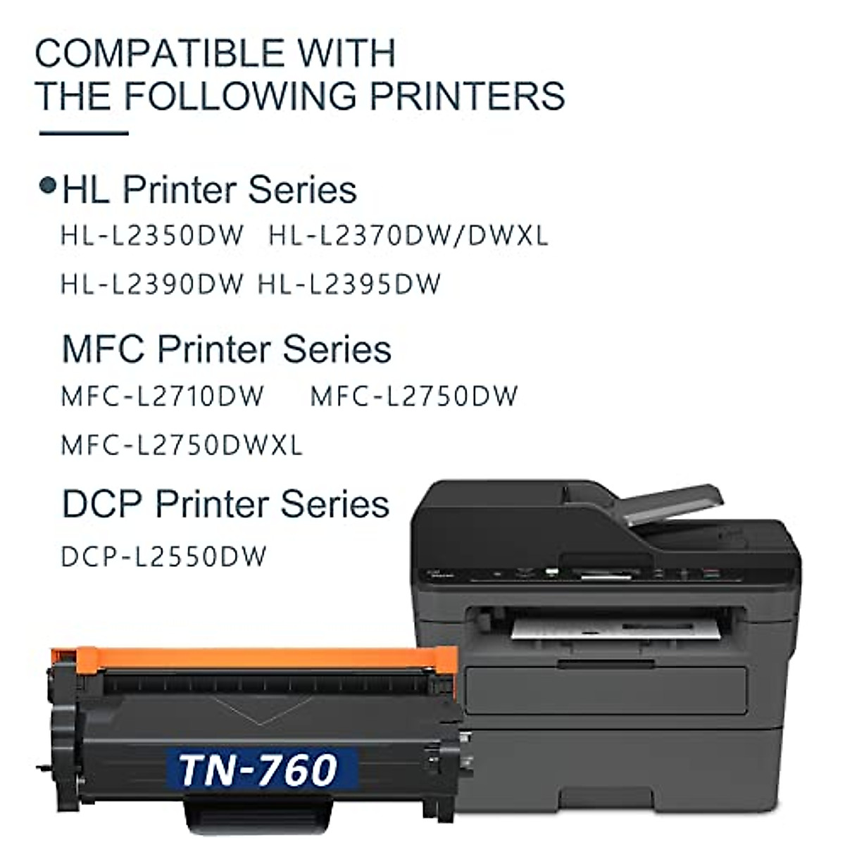 MOLIMER TN760 High Yield TN 760 TN-760 Toner Cartridge Compatible MFC-L2710DW Replacement for Brother TN760 Toner Cartridge with MFC-L2710DW DCP-L2550DW HL-L2350DW L2395DW Printer, 2-Pack, Black