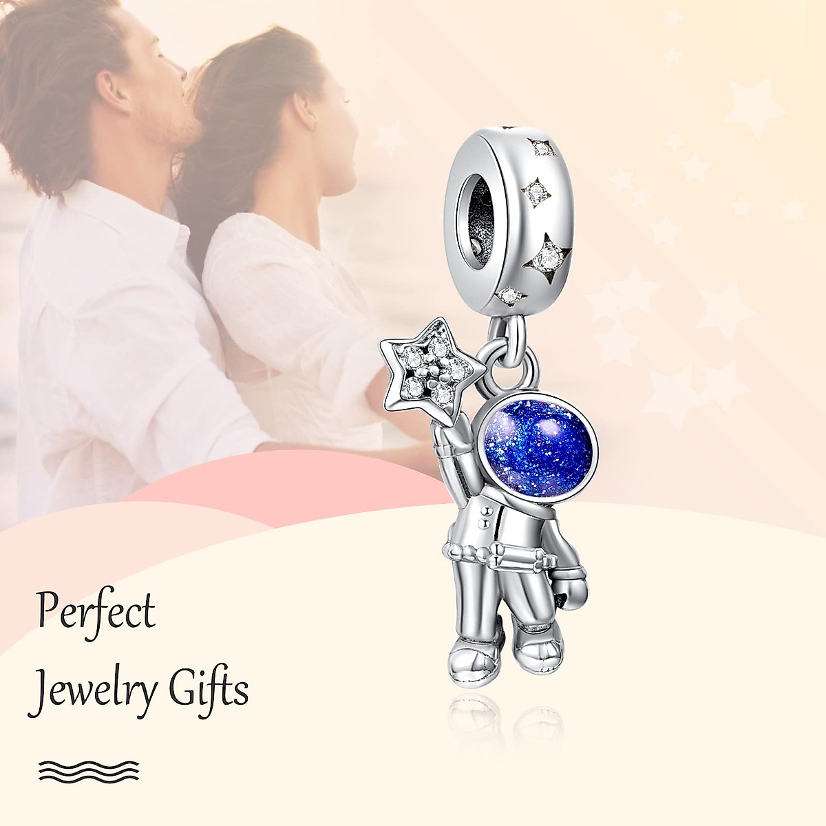 Annmors Astronaut in The Galaxy Dangle Charm 925 Sterling Silver for Woman Bead Gifts for Women Bracelet&Necklace T734