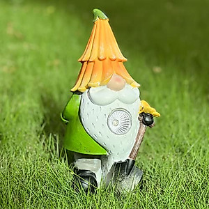 HymoConn Outdoor Garden Statue Gnome Deco, Resin Garden Statues Scuptures with Solar Led Lights, Outside Decorations for Patio Yard Lawn Porch, Ornament Gifts