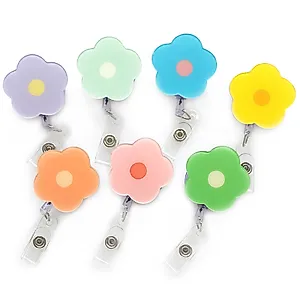 Cute Badge Reel Retractable 7 PCS Flower Floral Nurse Badge Holder Clips Reels ID Name Clip Tag for Nursing Nurses Hospital Teacher Pediatric Pharmacy Medical Lanyards Accessories