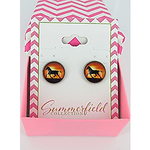 Stainless Steel Sunset Horse Print Glass Stud Earrings 12mm