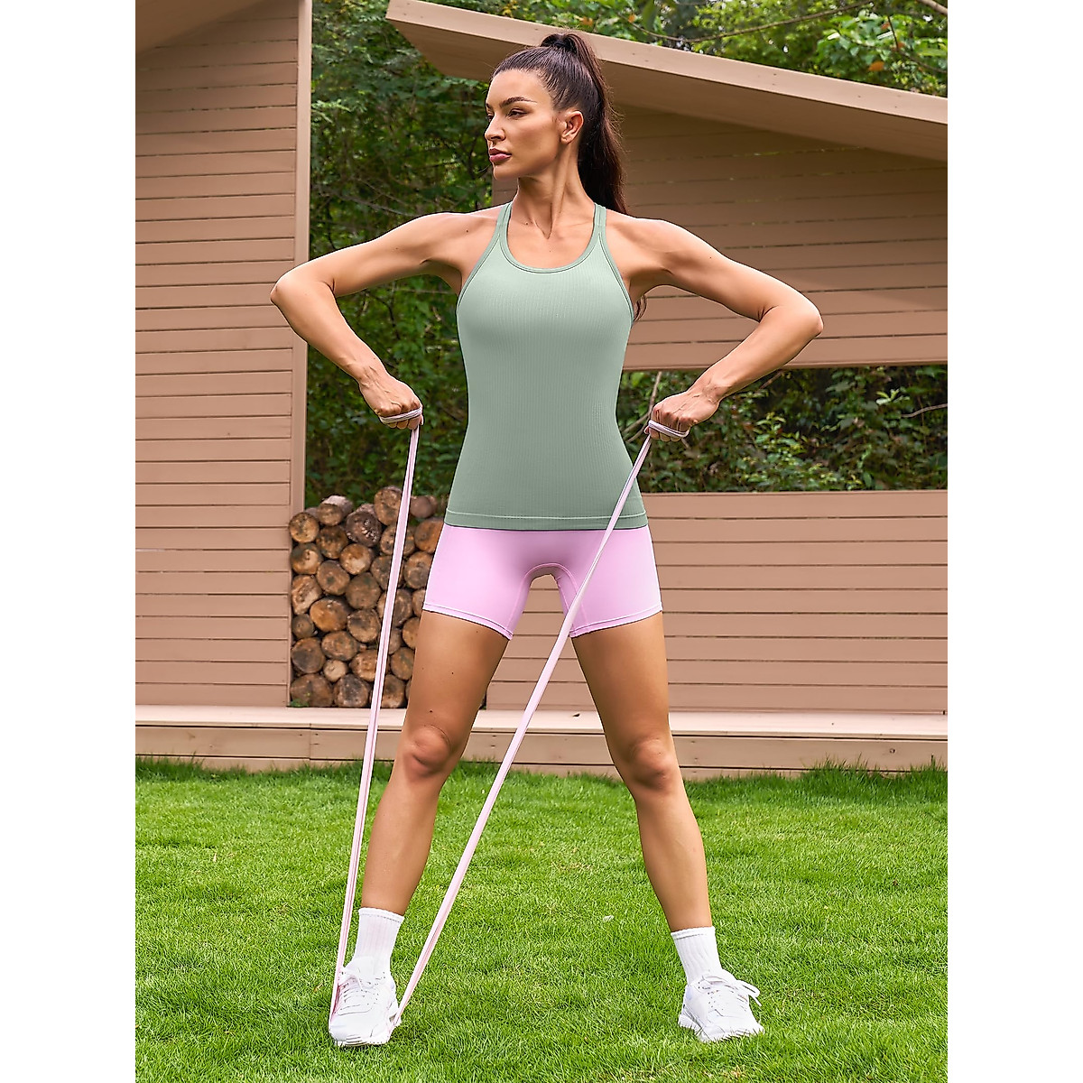 ATTRACO Women Workout Tank Tops Yoga Tops Sleeveless Running Shirts Basic Athletic Top Light Green