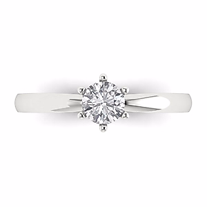 0.5 Ct Brilliant Round Cut Clear Simulated Diamond 14K White Gold Solitaire Engagement Promise Bridal Ring Size 3.5