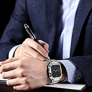 MioHHR Stainless Steel Band and Case Compatible with Apple Watch Band 44mm, Men Rugged Metal Strap and Protective Bumper Cover for iWatch Series SE 6 5 4 (Sliver,44mm)