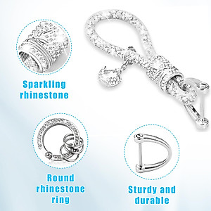 Ziciner Bling Crystal Car KeyChains for Women & Girls, Car Key Chain Glitter Key Ring, Universal Bling Key Chain Accessories (White)