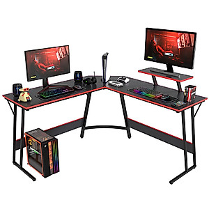 L Shaped Desk 50.6 Inch Gaming Desk Corner Gaming Desk Computer Desk with Large Desktop Work Place Black (Black)