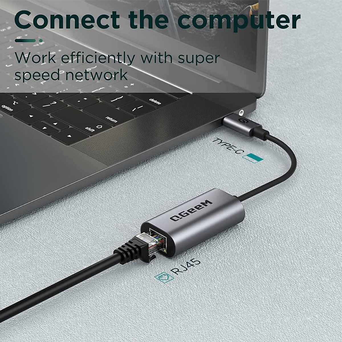 USB C to Ethernet Adapter, QGeeM Gigabit Ethernet to USB Type C, Thunderbolt 3/4 to RJ45 LAN Network Adapter Compatible for iPhone 15 Pro/max, MacBook Pro/Air, iPad Pro, Dell XPS etc