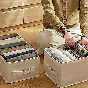 Temiminime Wardrobe Drawer Organizer for Clothes, 10 Grids 2Pack, Closet Organizers and Storage Bins for Legging Yoga Pants Shirt, with Handle & Removable Bottom Cardboard