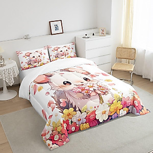 Erosebridal Cartoon Hamster Comforter Set for Girls Boys Children Cute Pet Animal Bedding 2 Pieces Lovely Rodent Animal Bedding Comforter Sets Pet Mouse Pattern Duvet Set Twin Size