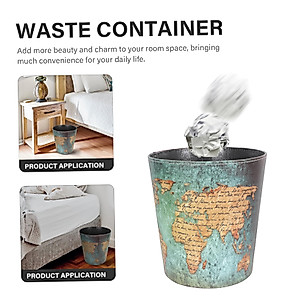 HOOTNEE 1pc Map Trash Can Waste Holder Waste Bin British Style Bucket Uncovered Ash-bin Office Trash Can Waste Paper Basket Retro Waste Bucket Garbage Container Garbage Holder