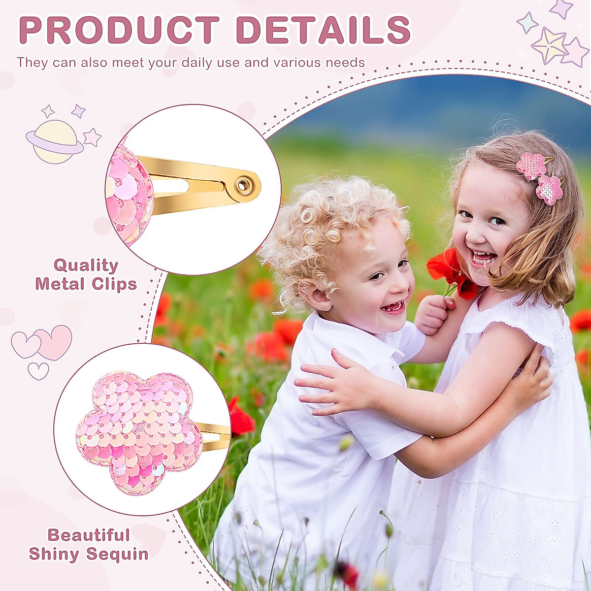Chuangdi 24 Pieces Hair Clips Shiny Star Crown Heart Butterfly Rabbit Unicorn Shaped Hair Barrettes Cute Hair Clips Metal Snap Hair Pins Glitter Hair Styling Accessories